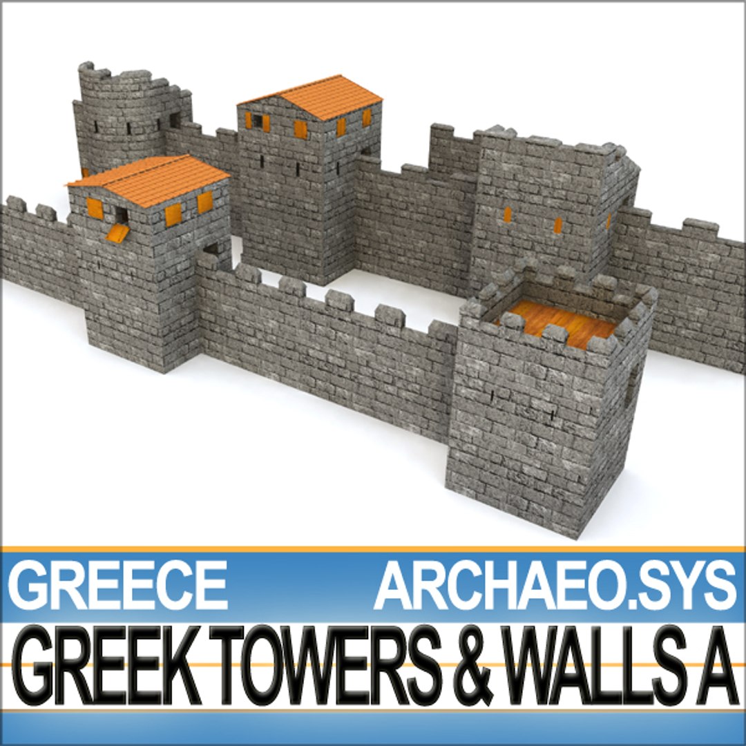 ancient greek towers walls obj