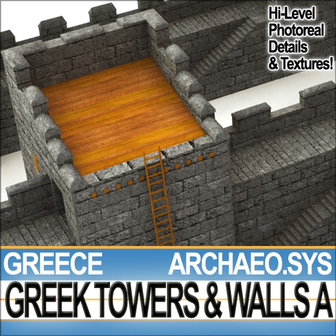 ancient greek towers walls obj