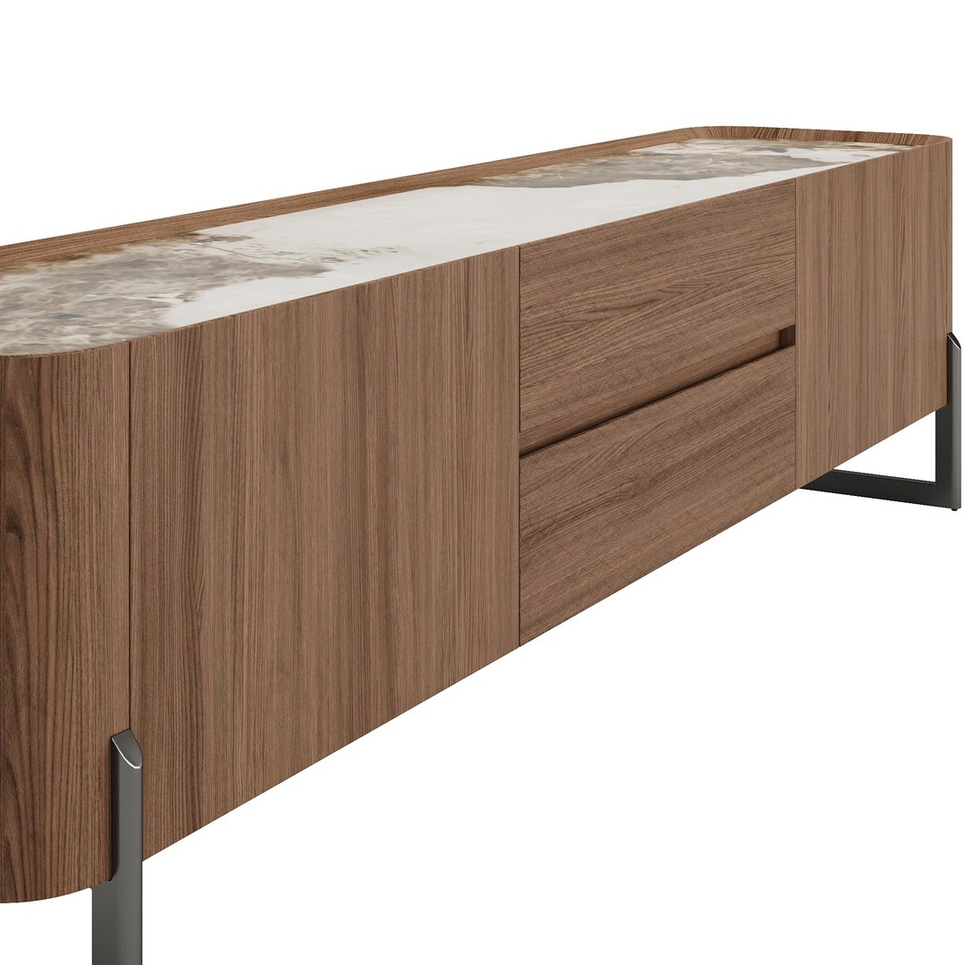 3D Walnut And Dark Metallized Steel TV Cabinet - TurboSquid 2382484