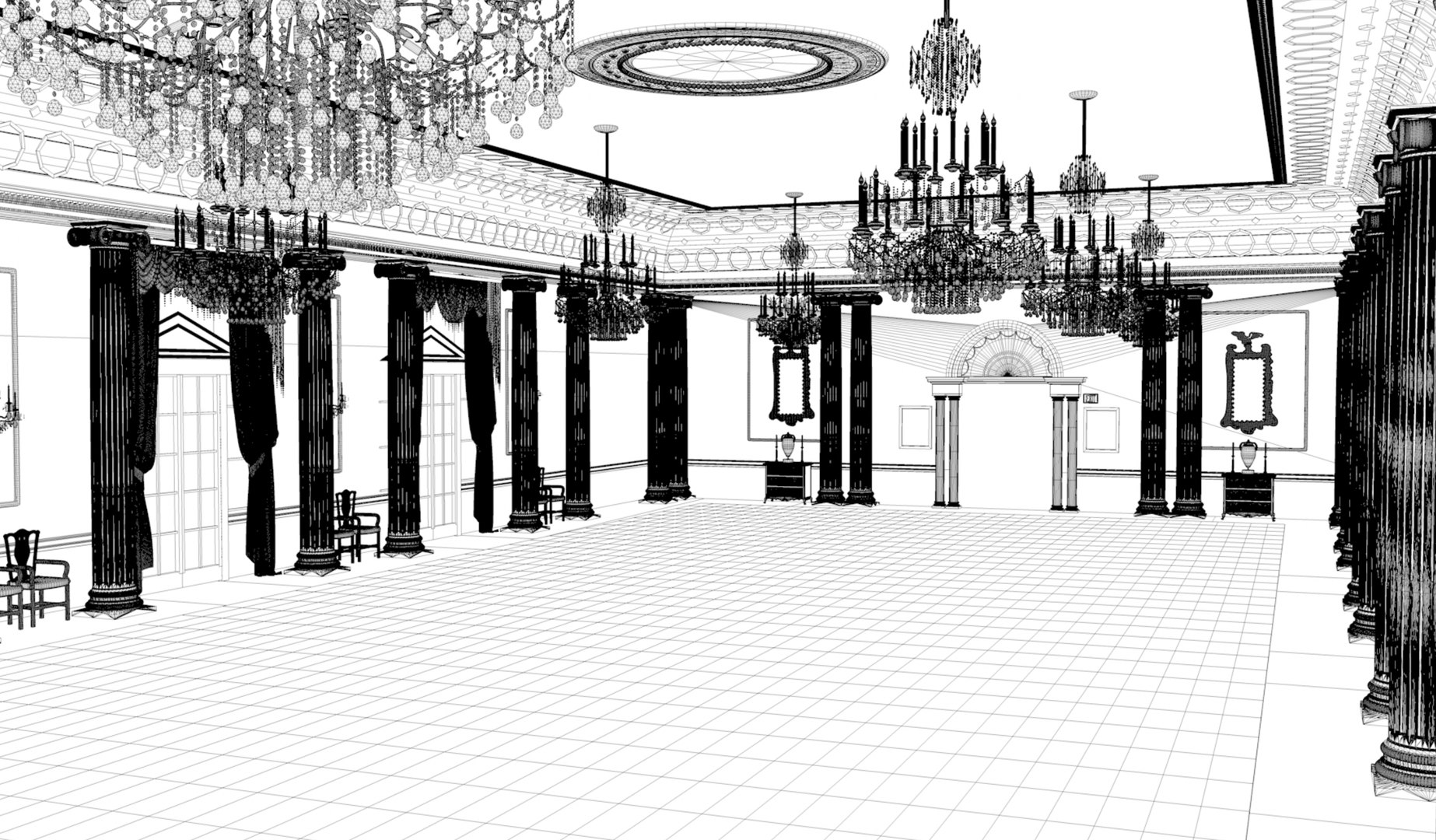 Interior Scene Ballroom Room Architecture 3D Model - TurboSquid 1658806
