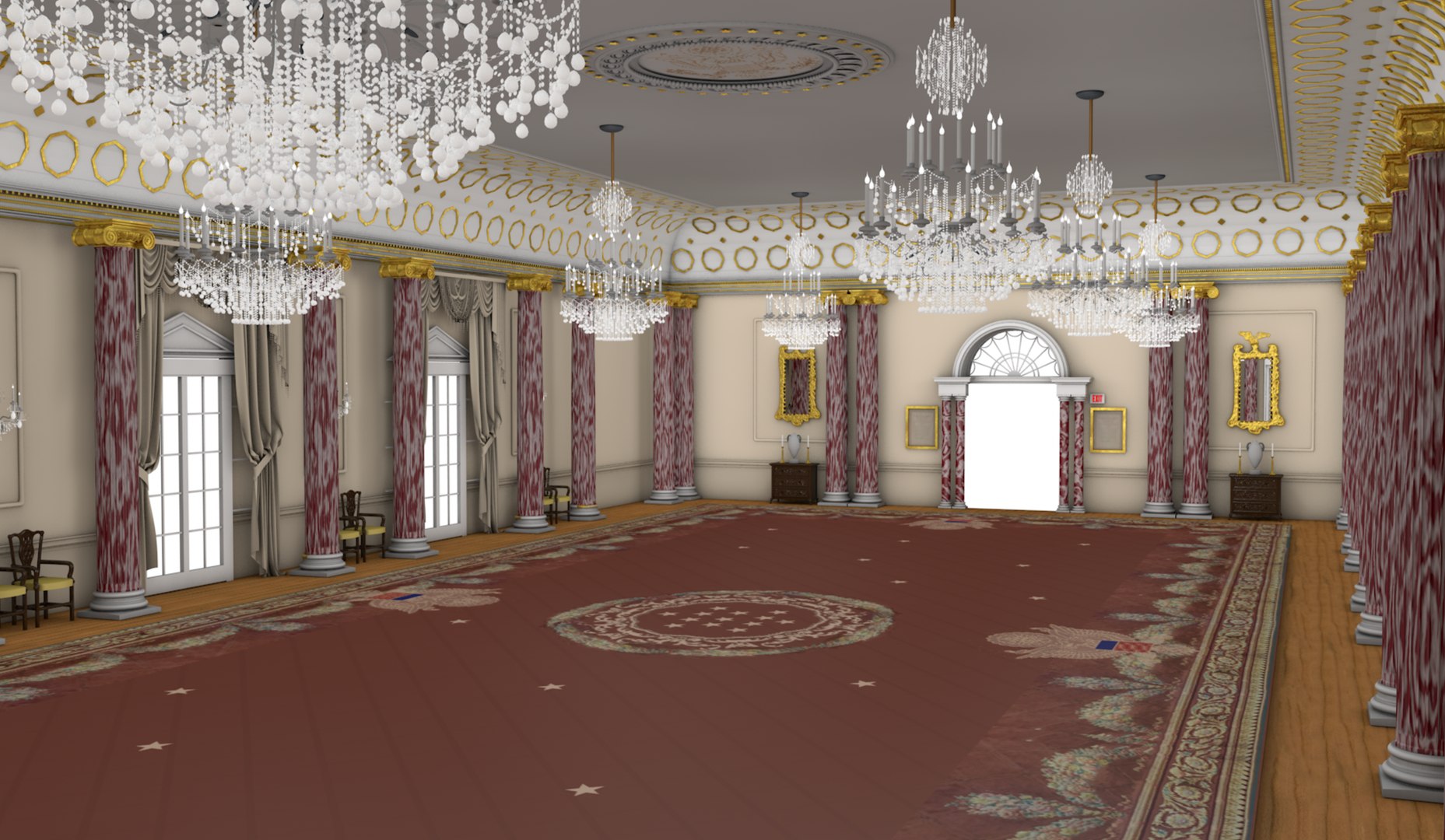 Interior Scene Ballroom Room Architecture 3D Model - TurboSquid 1658806