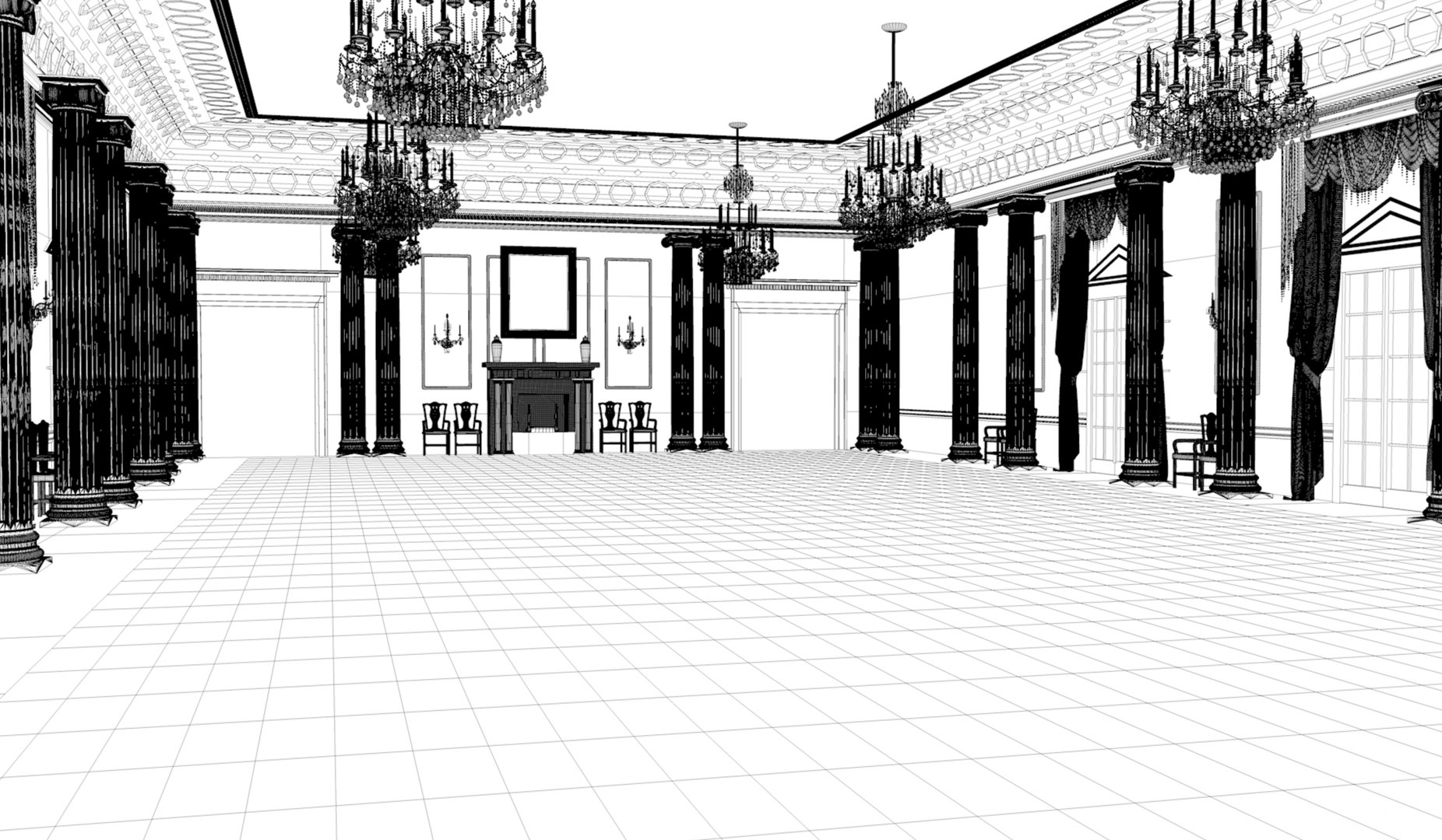 Interior Scene Ballroom Room Architecture 3D Model - TurboSquid 1658806