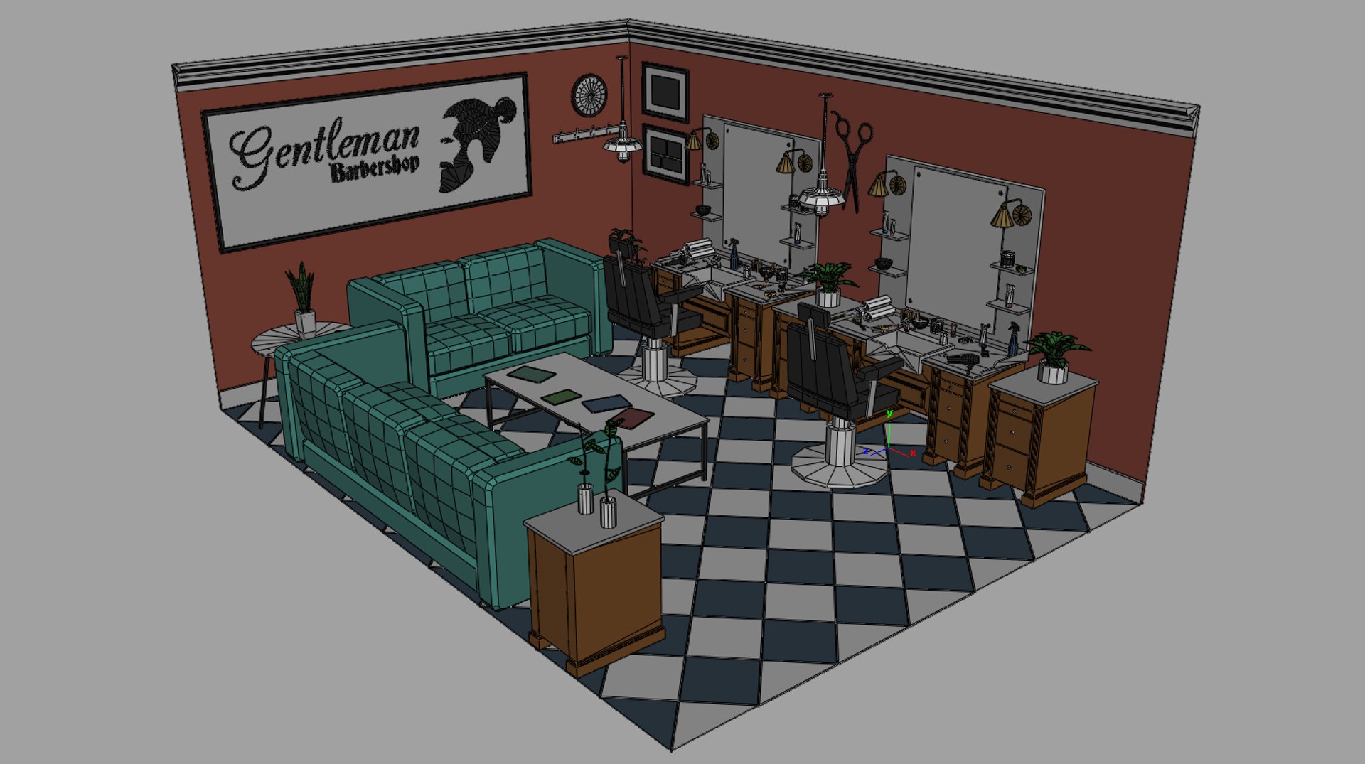 3D Model Barber Shop Interior 01 - TurboSquid 1641970