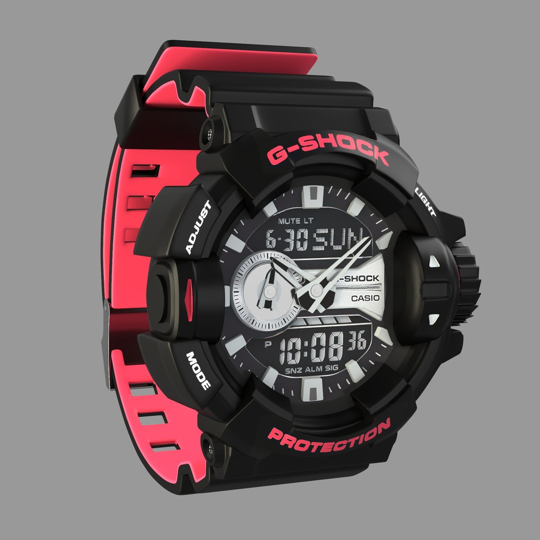 3D Casio G-Shock GA-400GB Garish Series Watche Silver RED Blender Model ...