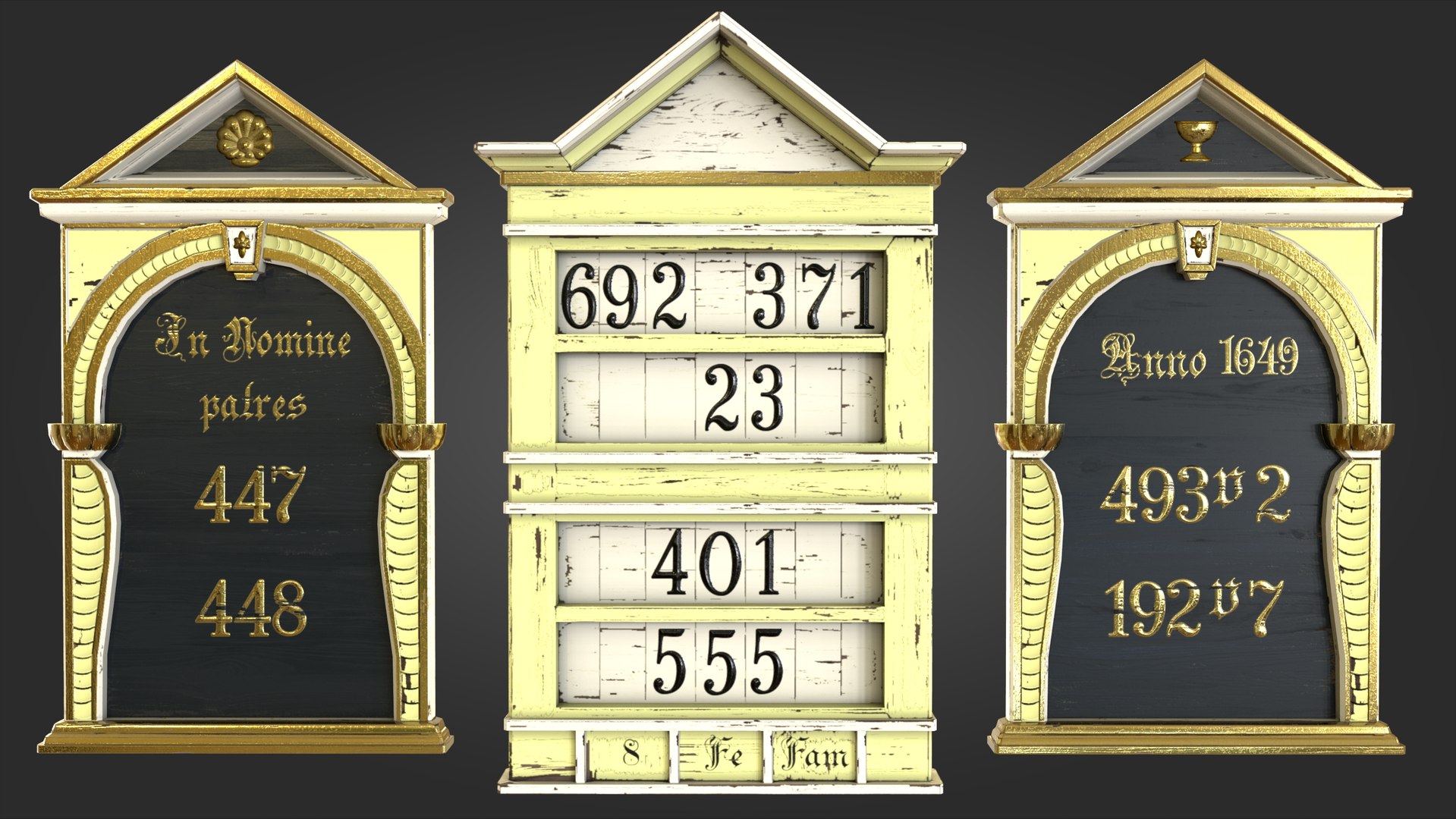 Antique Hymn Boards White Yellow - PBR 3D - TurboSquid 1827714