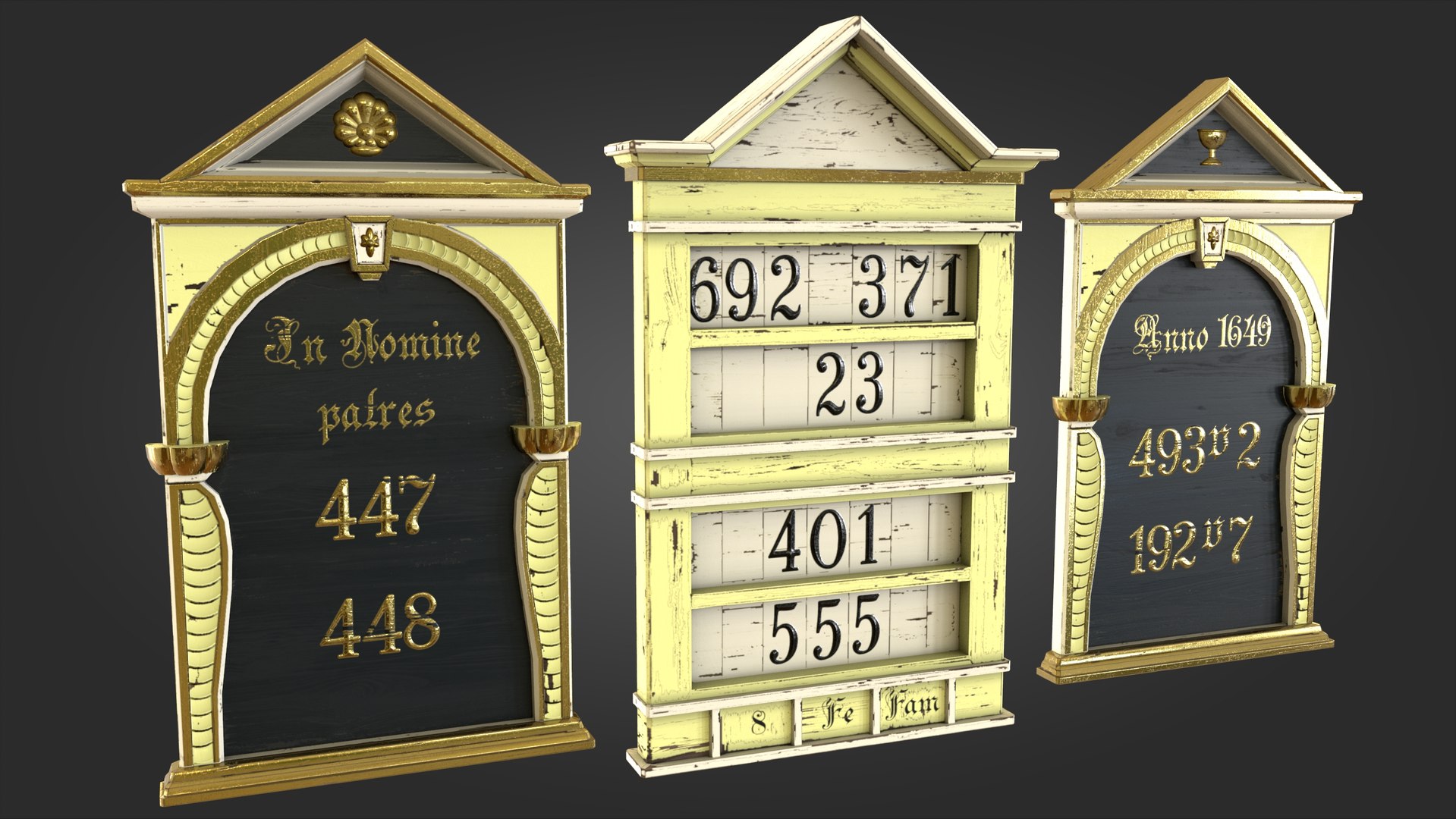 Antique Hymn Boards White Yellow - PBR 3D - TurboSquid 1827714