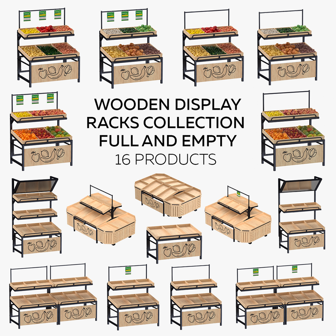 3D Wooden Display Racks Collection - Full and Empty - TurboSquid 1723477