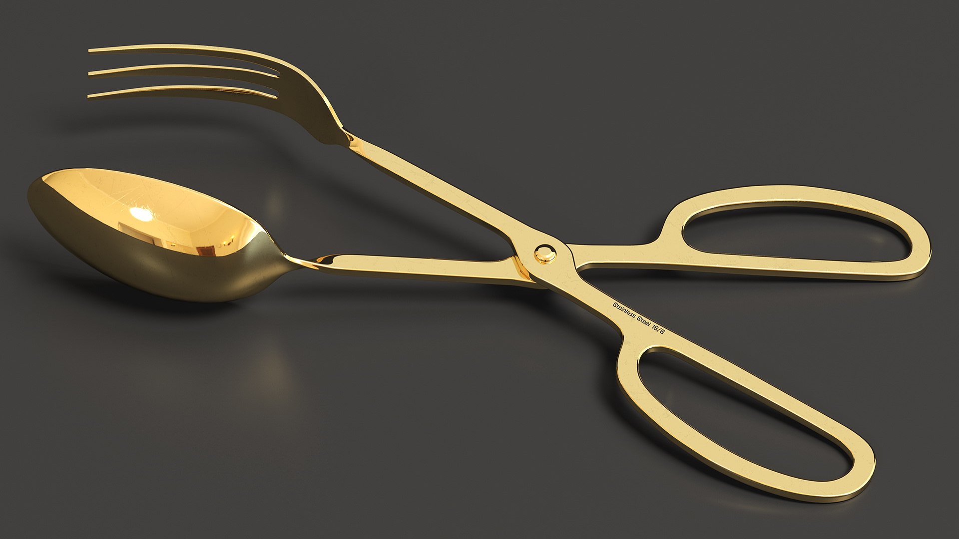 Scissor Serving Tongs With Fork And Spoon Gold 3D Model - TurboSquid 2019126