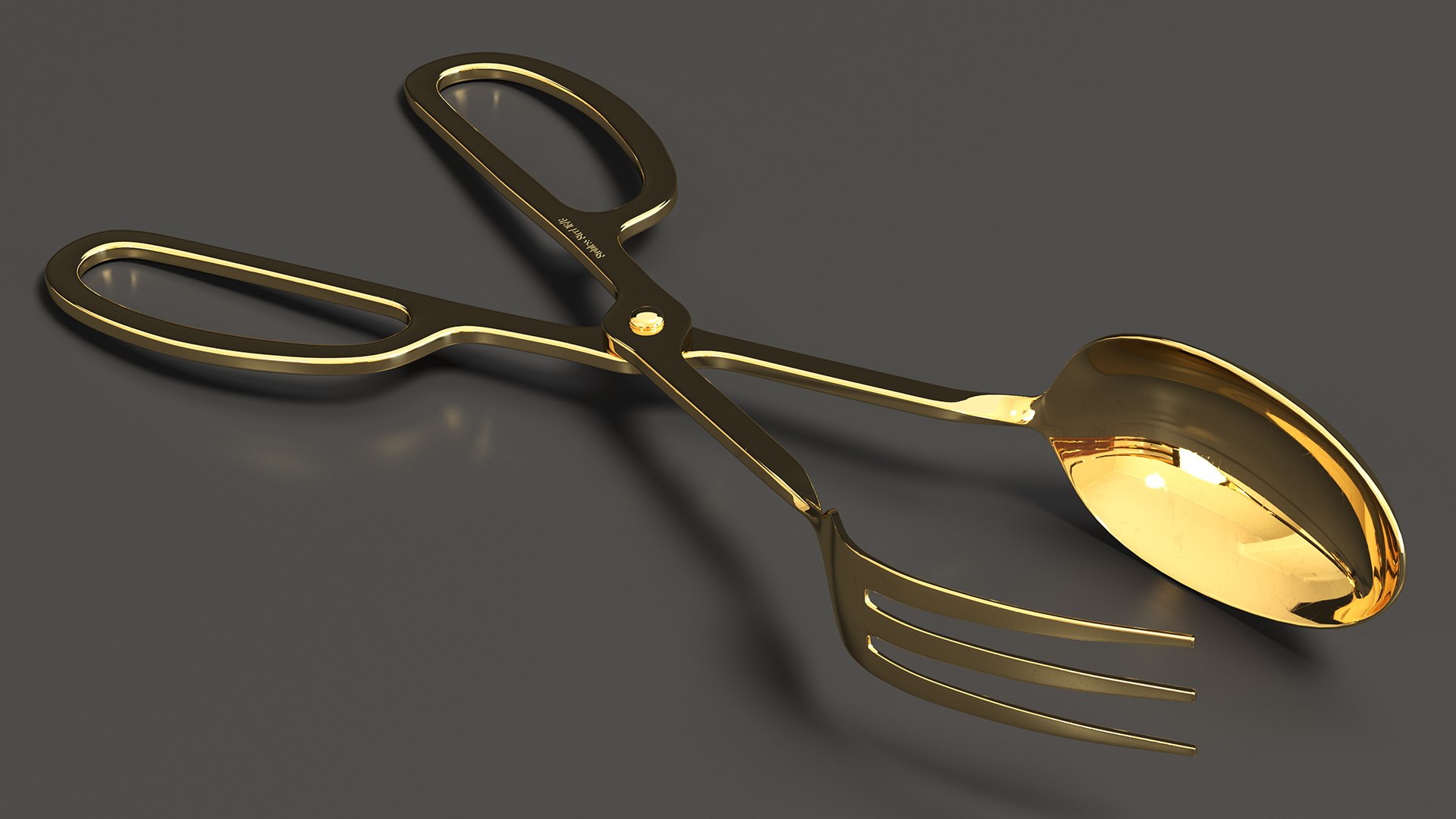 Scissor Serving Tongs With Fork And Spoon Gold 3D Model - TurboSquid ...