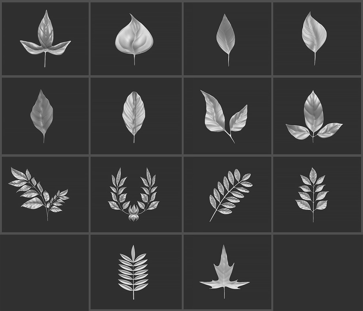 14 High-poly Leafs And Branches Zbrush IMM Brush Set 3D - TurboSquid ...