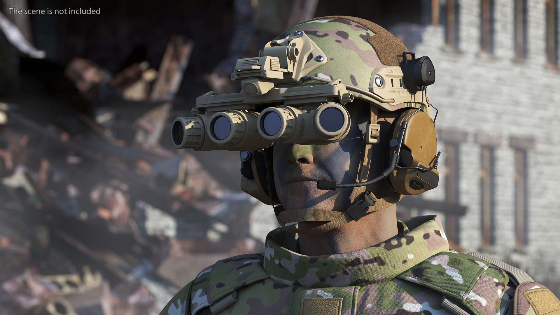 Soldier In Night Vision Goggles Green Camo Standing Fur 3D Model ...