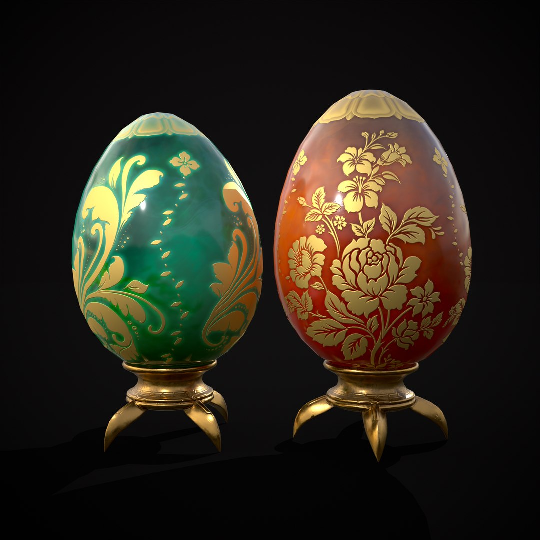 3D Orange Green Decorative Eggs Model - TurboSquid 2224557