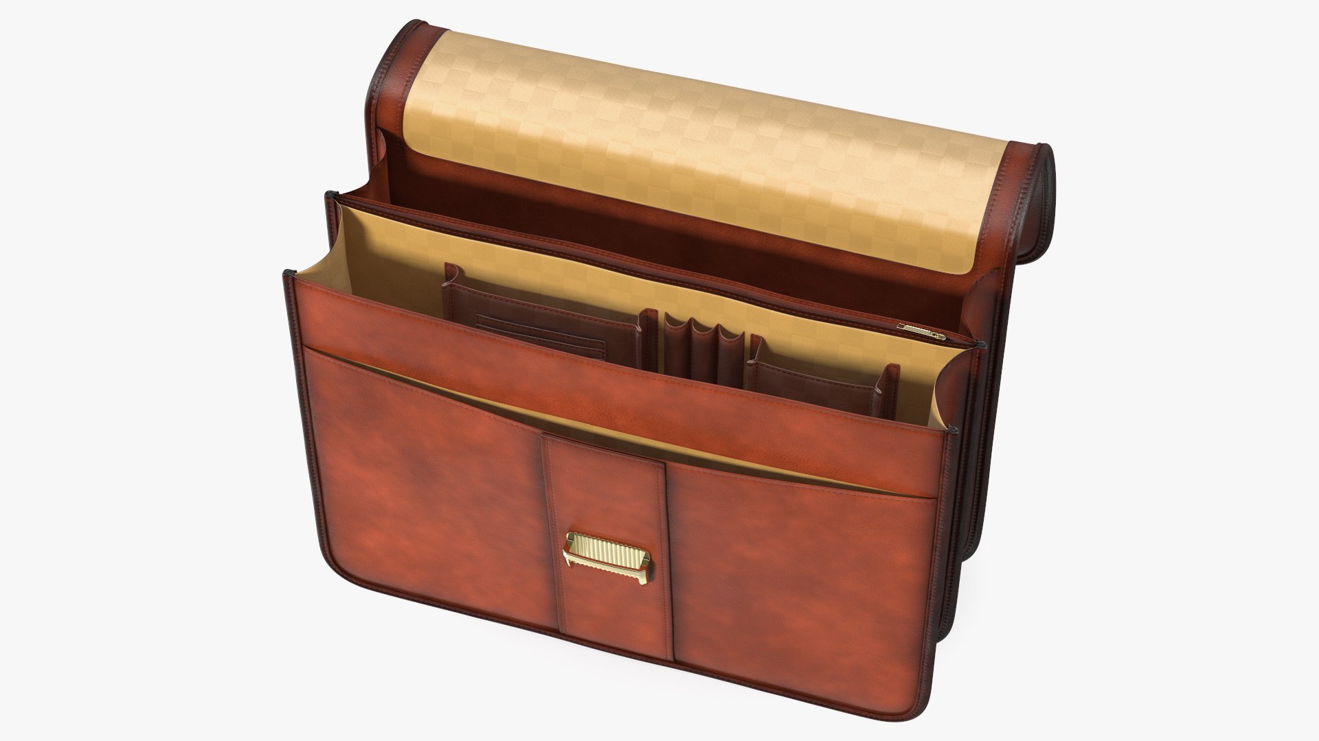 Opened Leather Flapover Briefcase Brown 3D Model - TurboSquid 1766801