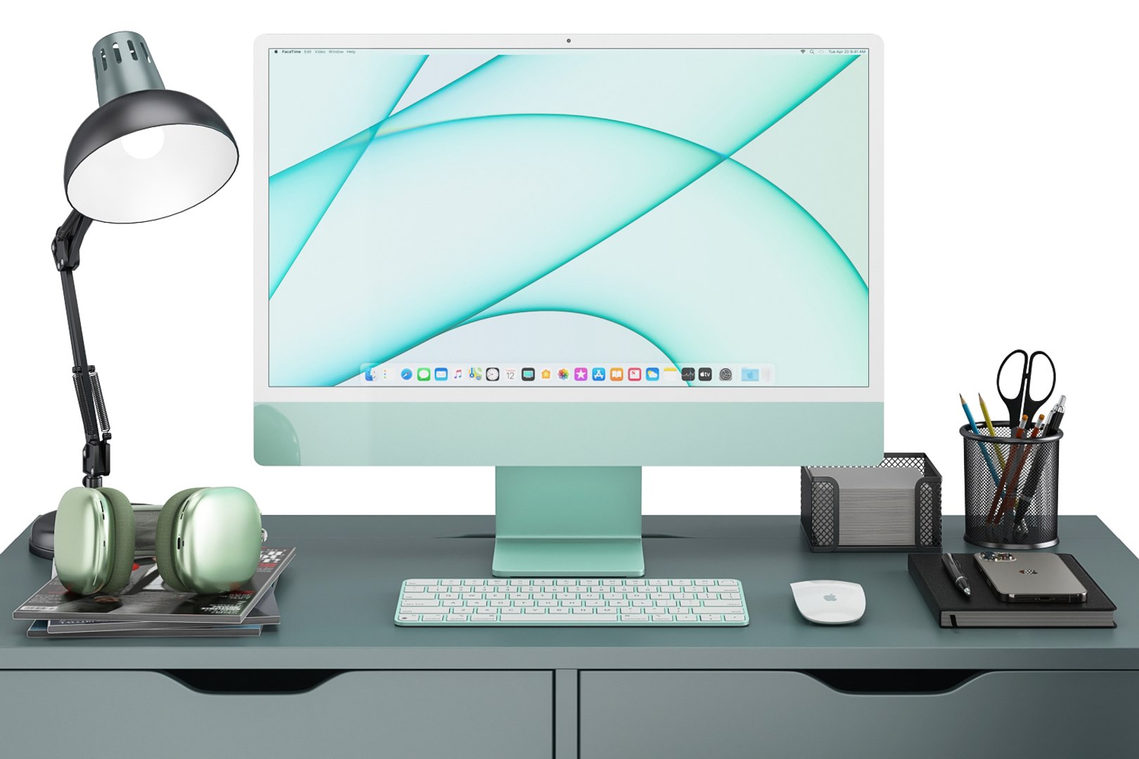 Workplace iMac Green model - TurboSquid 1765629