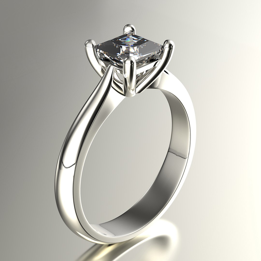 3D Gold engagement ring with diamond set of sizes 0067 V1 model ...