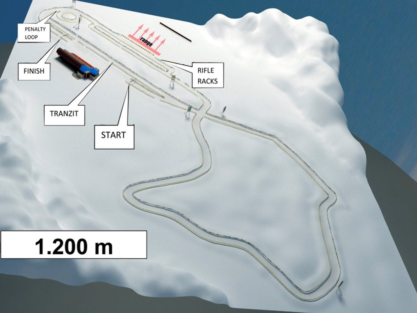 3d model of biathlon track - 1200m