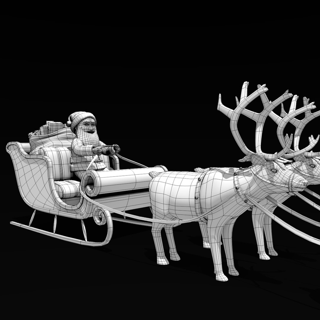 3d Santa S Sleigh Reindeer Model