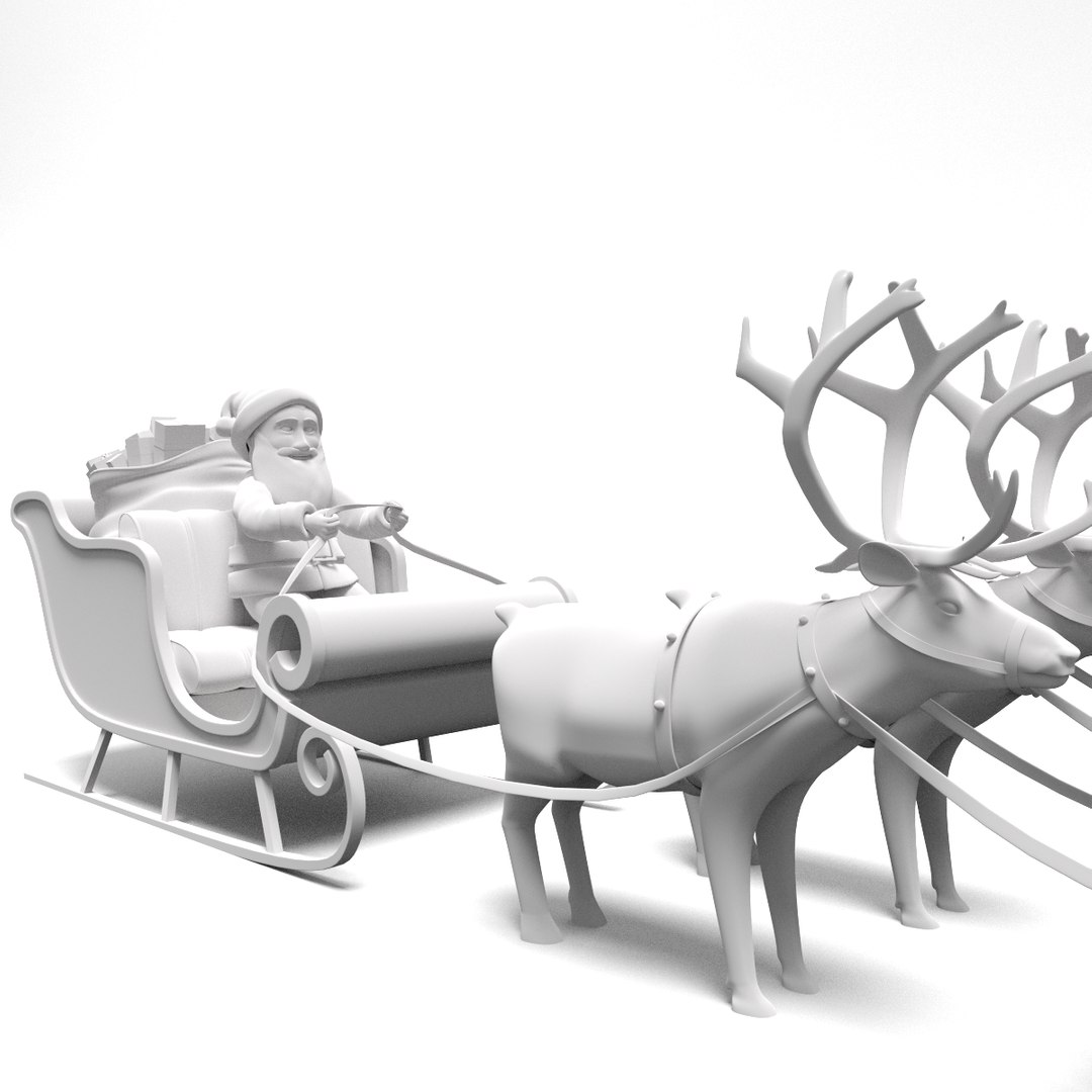 3d Santa S Sleigh Reindeer Model