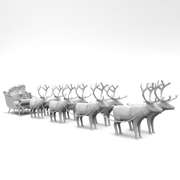 3d santa s sleigh reindeer model