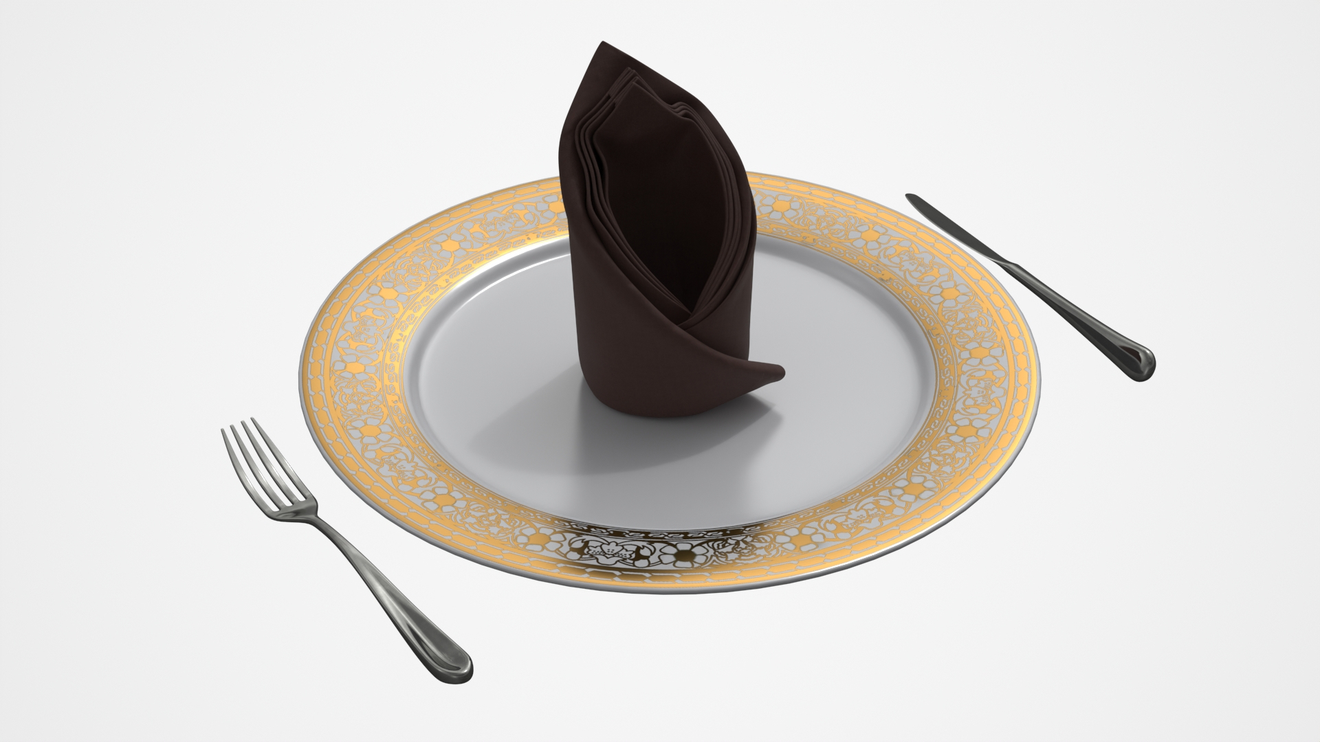 Dinner Plate Setting With Folded Napkin Brown 3D Model - TurboSquid 2396066