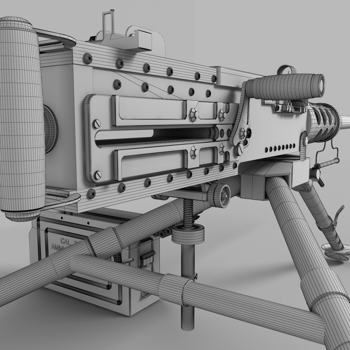3d model realistic m2 browning machine gun