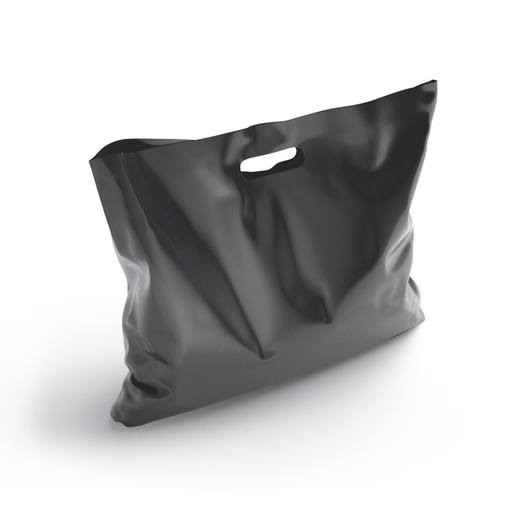 3D Black Wide Die-cut Plastic Bag - Handle Packet Stand - TurboSquid ...