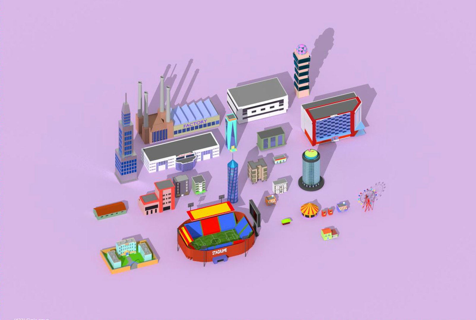 3d buildings city school model