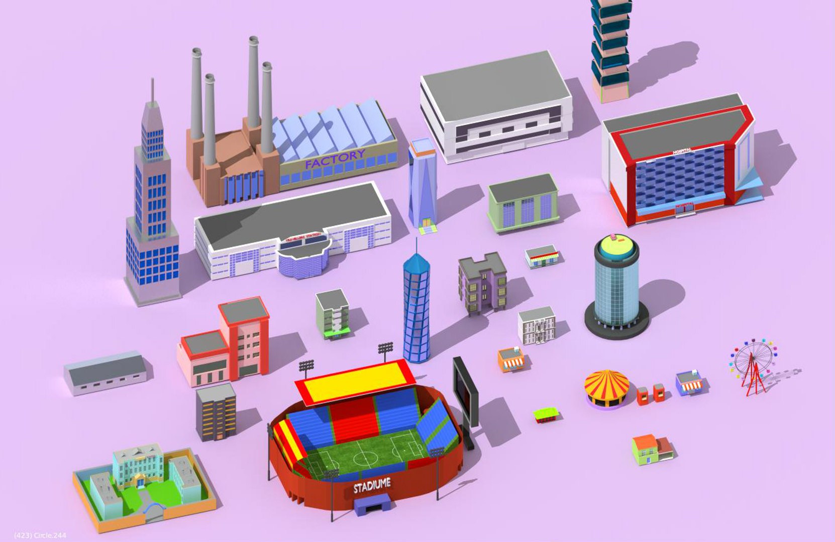 3d buildings city school model