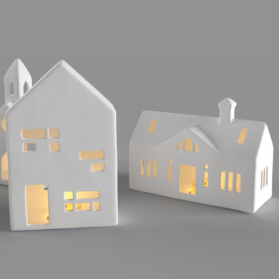 3D White Ceramic Houses Candle Model - TurboSquid 1402568