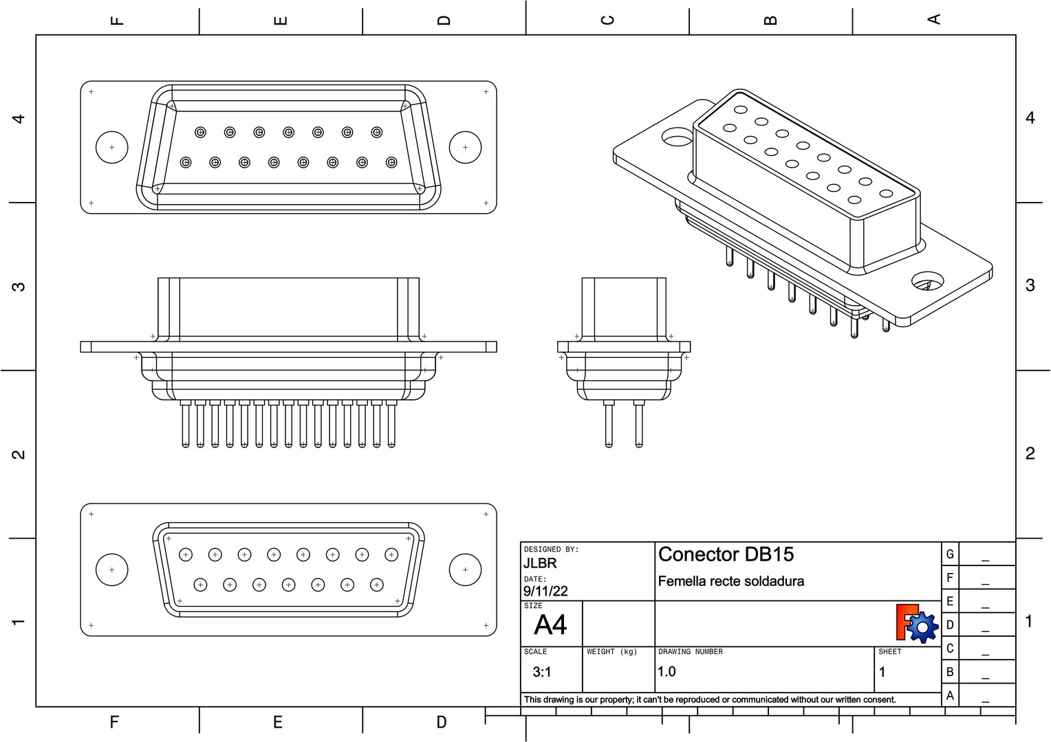 3D Model DB15 Female Connector Through Hole - TurboSquid 1986126
