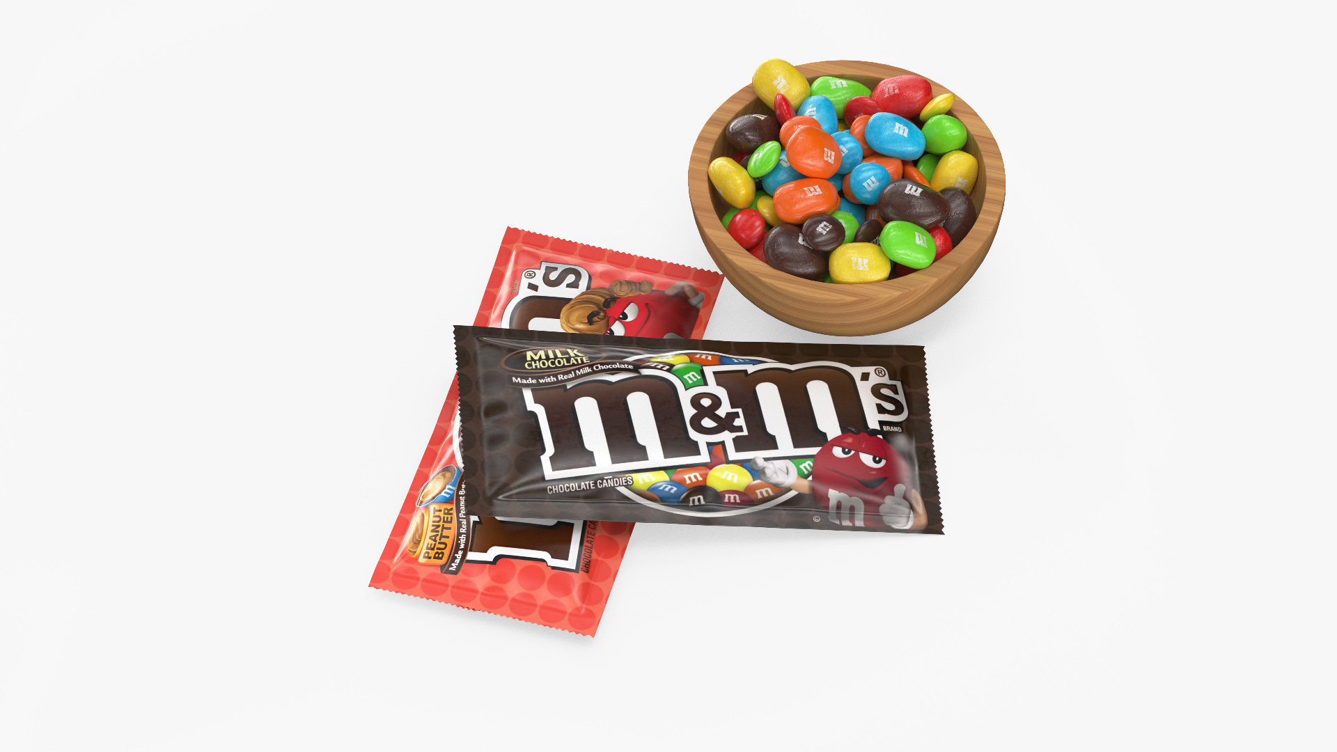 3D Various M And Ms Candies In Bowl With Packages - TurboSquid 2286899