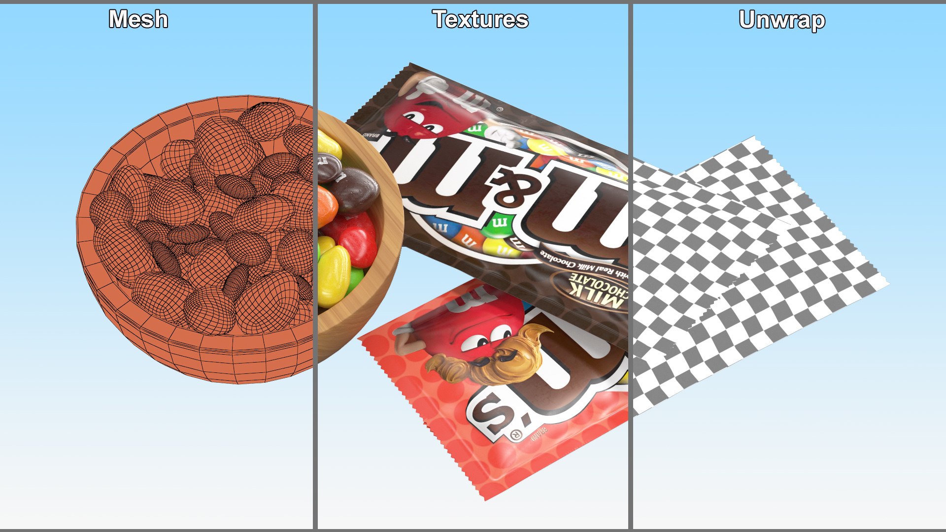 3D Various M And Ms Candies In Bowl With Packages - TurboSquid 2286899