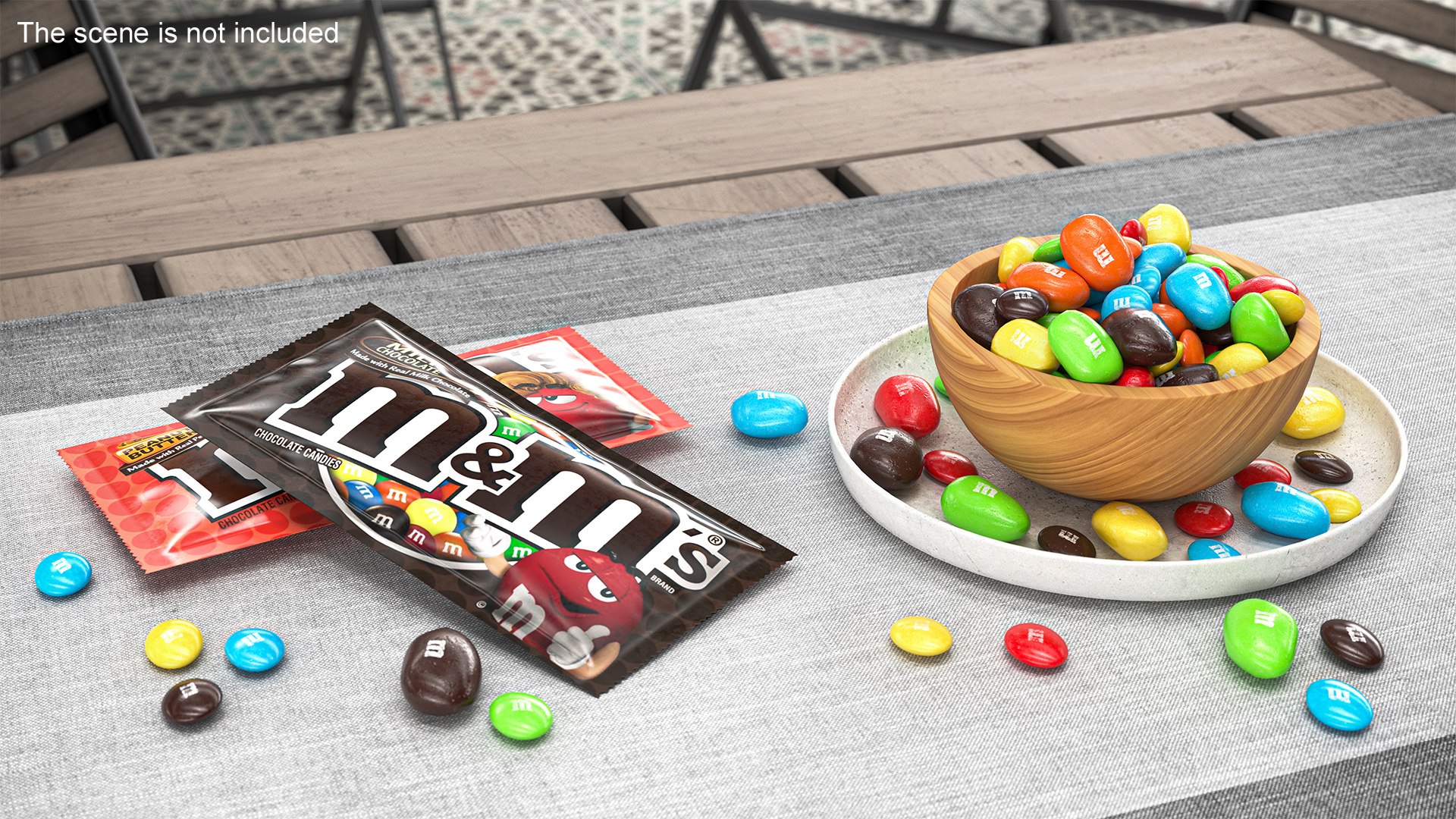 3D Various M And Ms Candies In Bowl With Packages - TurboSquid 2286899