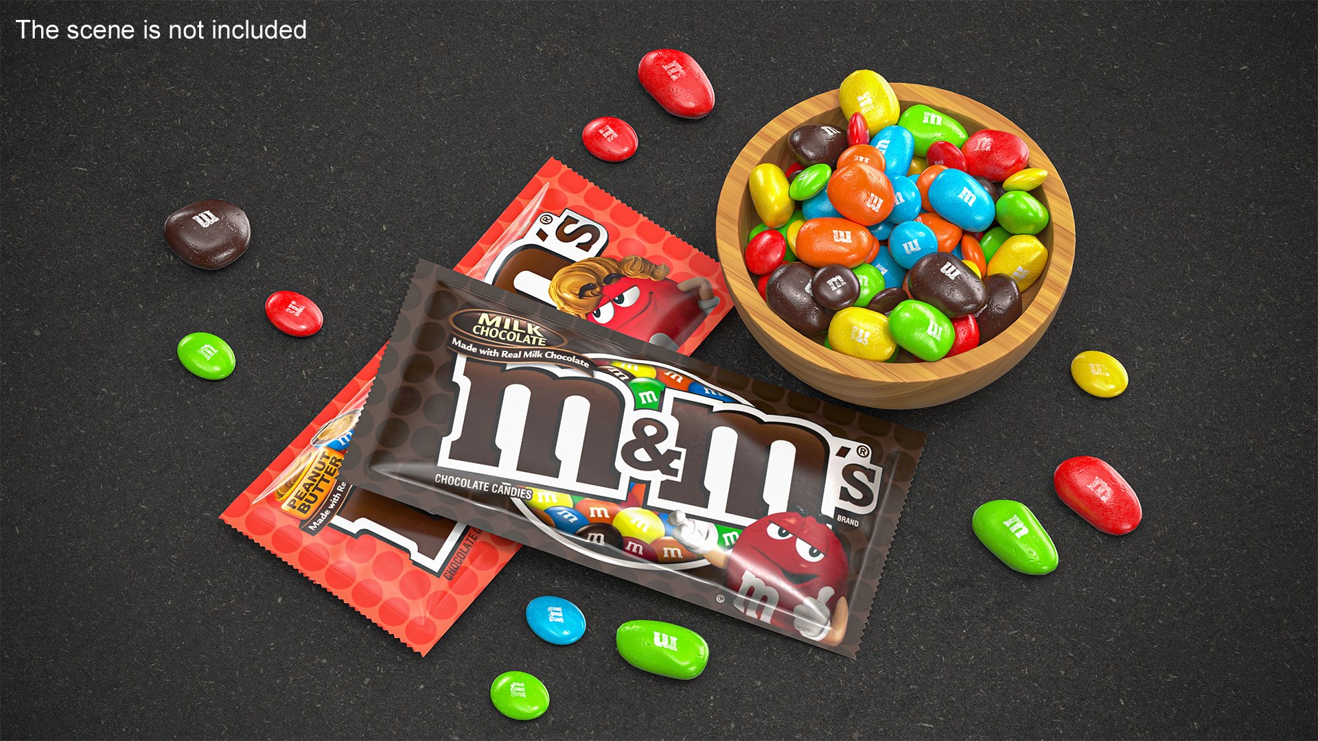 3D Various M And Ms Candies In Bowl With Packages - TurboSquid 2286899