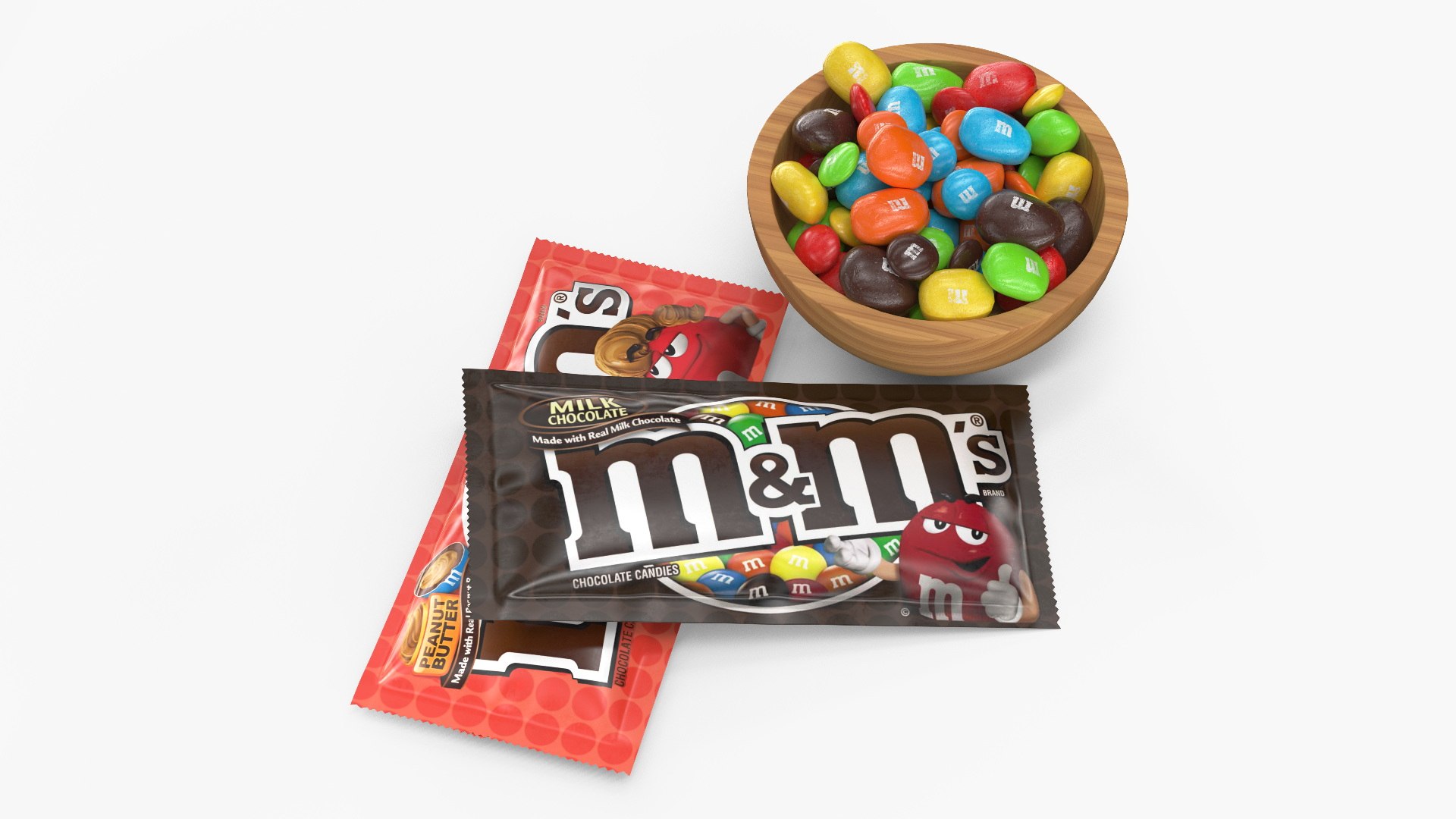 3D Various M And Ms Candies In Bowl With Packages - TurboSquid 2286899