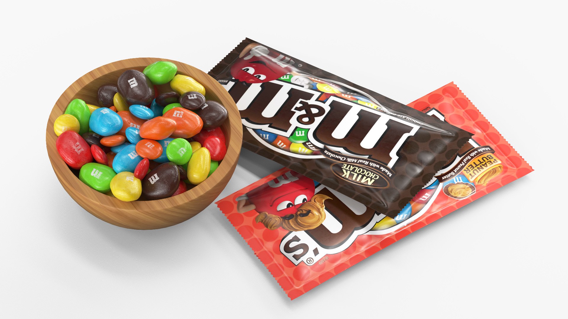 3D Various M And Ms Candies In Bowl With Packages - TurboSquid 2286899