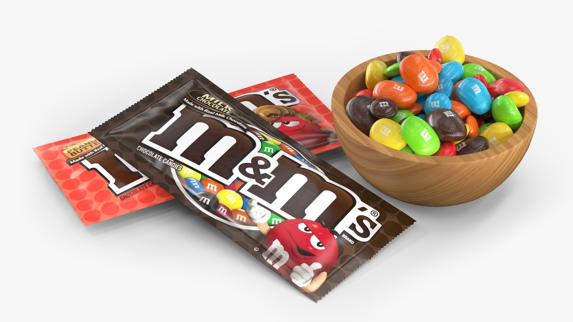 3D Various M And Ms Candies In Bowl With Packages - TurboSquid 2286899