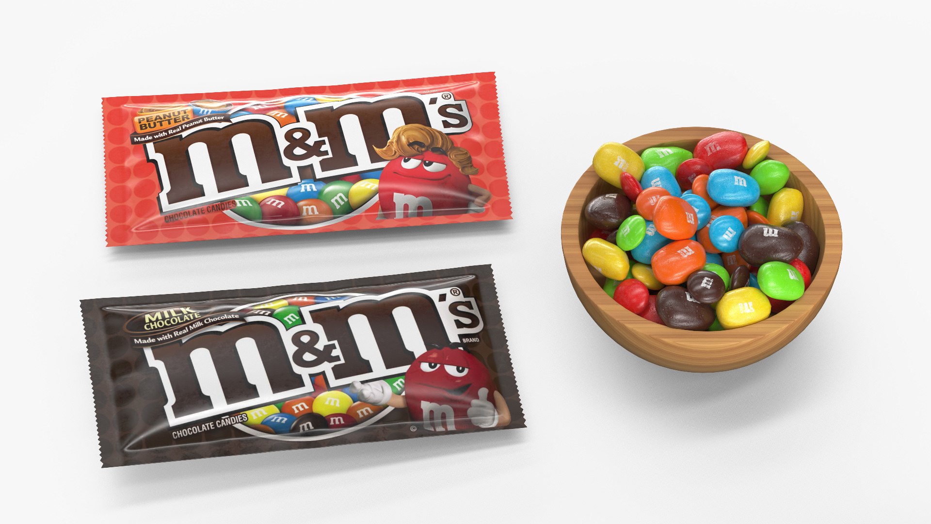 3D Various M And Ms Candies In Bowl With Packages - TurboSquid 2286899