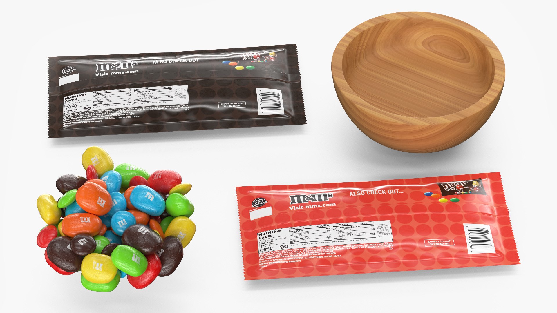 3D Various M And Ms Candies In Bowl With Packages - TurboSquid 2286899