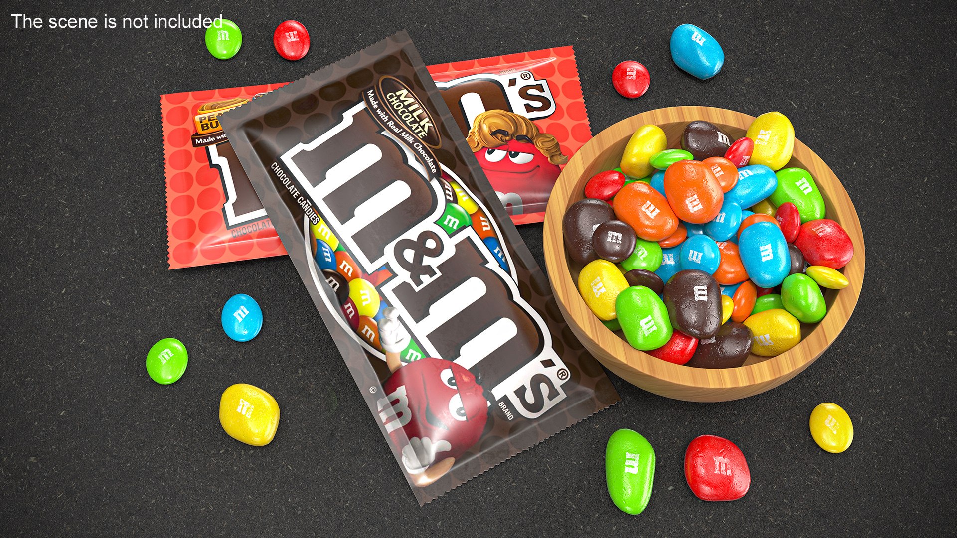3D Various M And Ms Candies In Bowl With Packages - TurboSquid 2286899