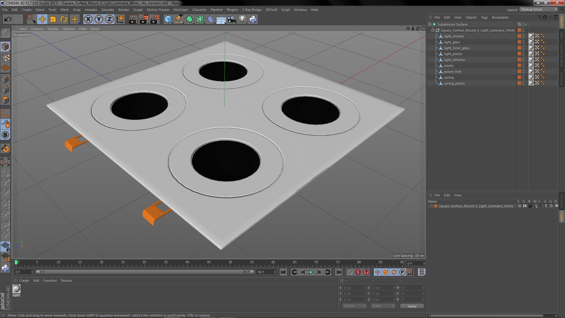 Square Surface Mount 4 Light Luminaire White 3D Model - TurboSquid 2076209