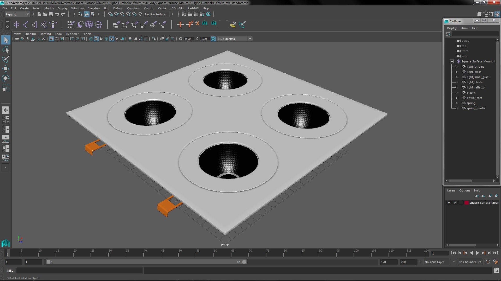 Square Surface Mount 4 Light Luminaire White 3D Model - TurboSquid 2076209