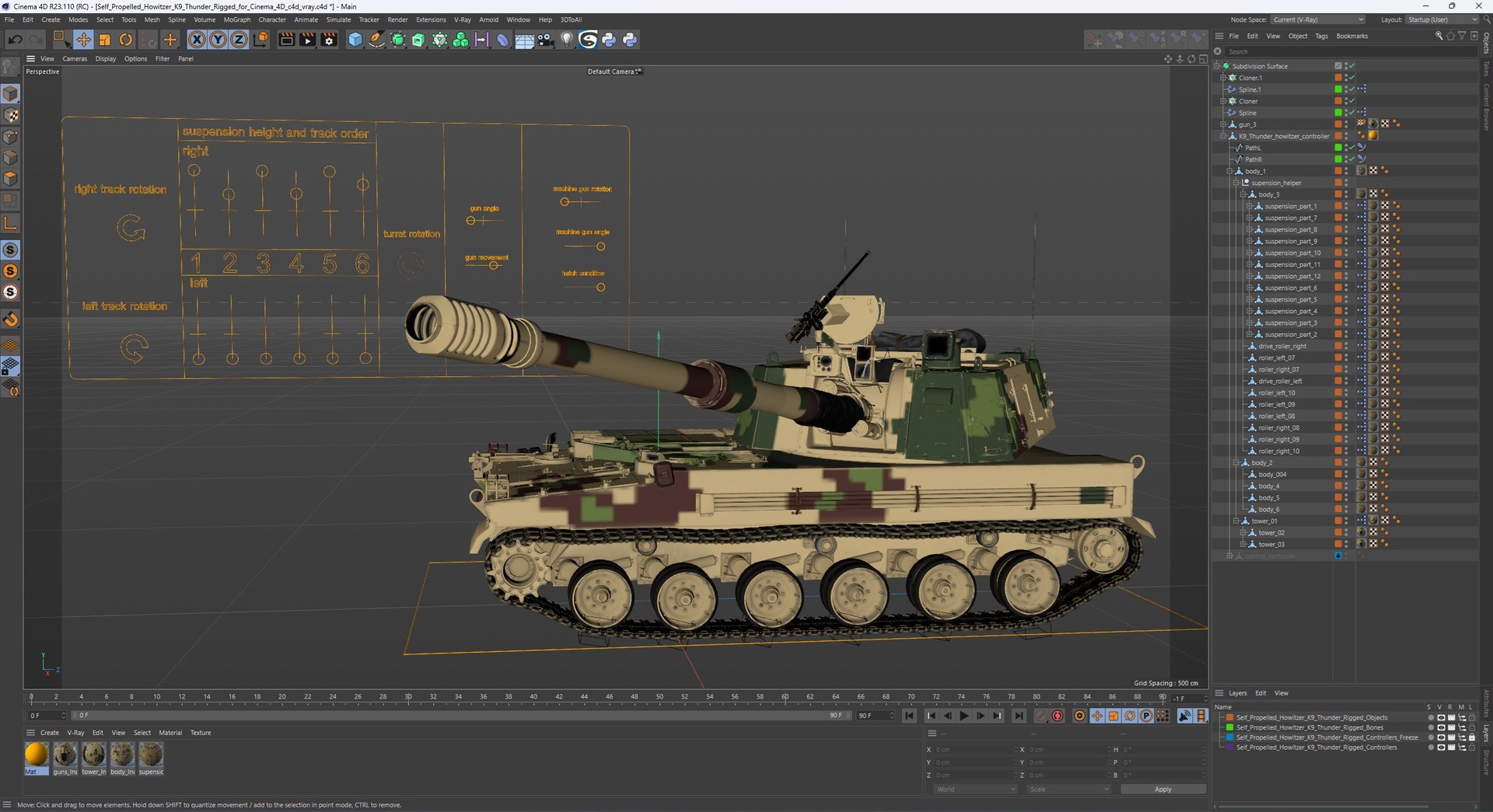 Self Propelled Howitzer K9 Thunder Rigged For Cinema 4D Model ...