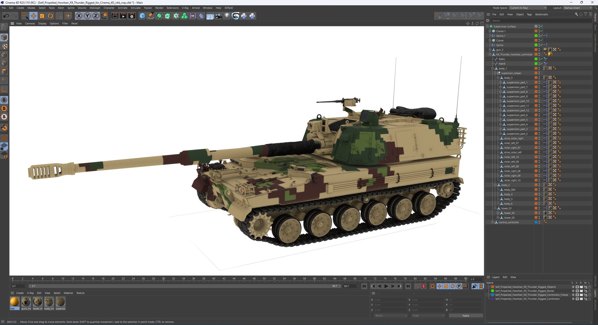 Self Propelled Howitzer K9 Thunder Rigged For Cinema 4D Model ...