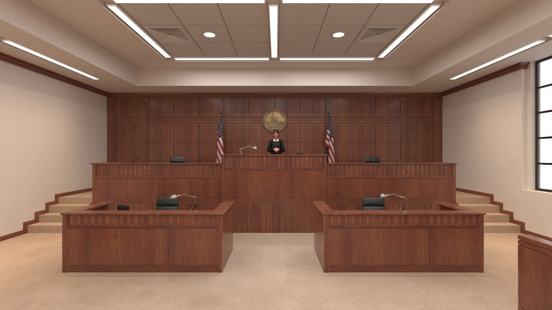 US Courtroom Room Interior With Female Judge Rigged 3D Model ...