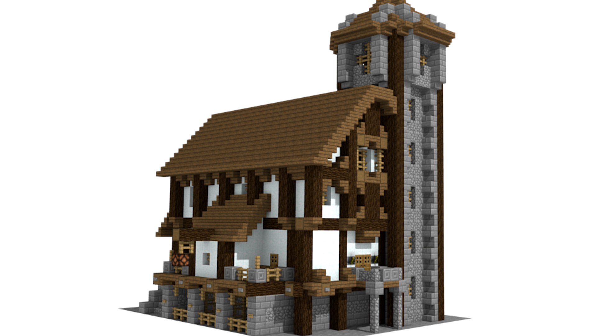 3d Model Medival Minecraft Buildings