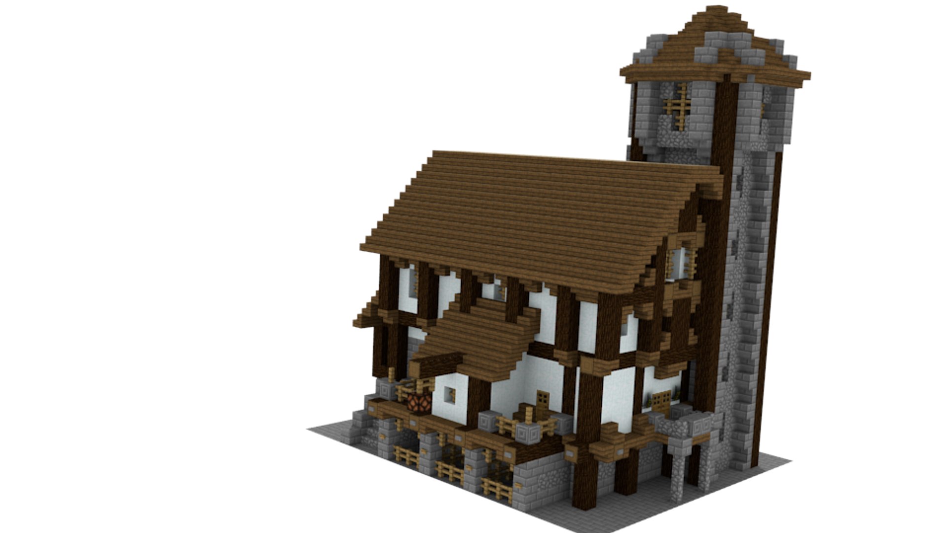 3d Model Medival Minecraft Buildings