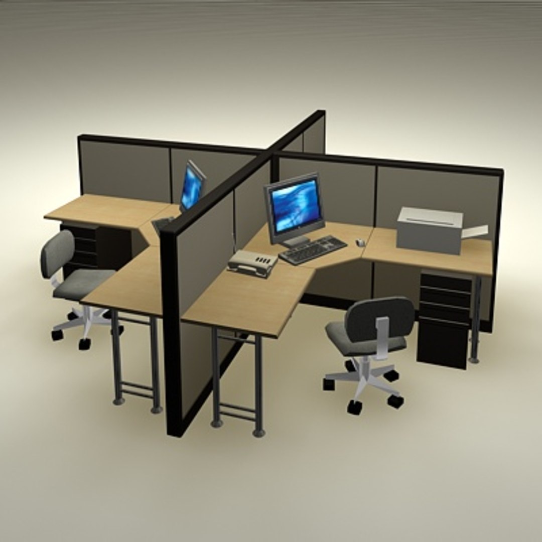 3d Model Office Workstations Pack Computers