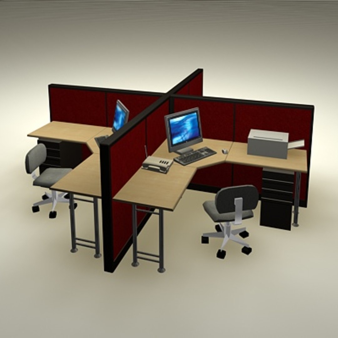 3d Model Office Workstations Pack Computers