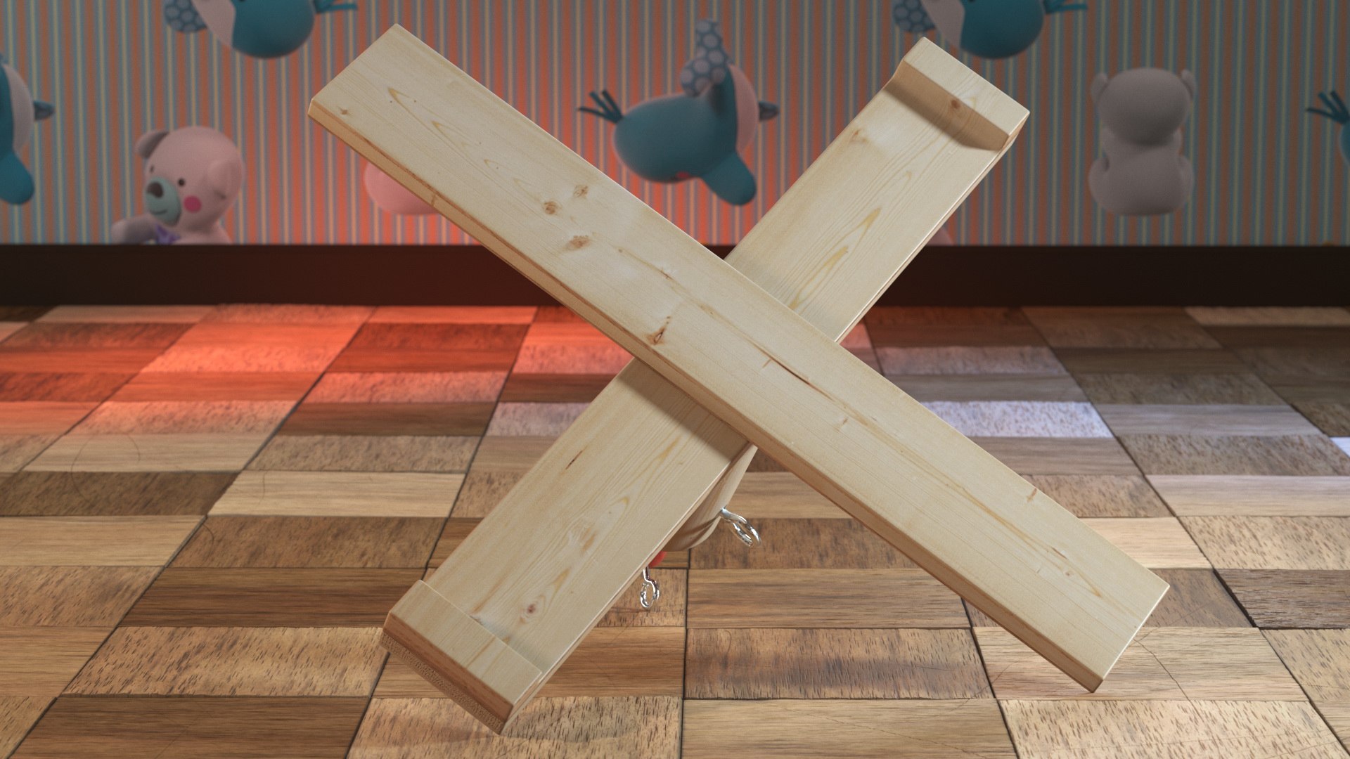 Wooden Christmas Tree Stand With Red Metal 3D Model - TurboSquid 1953289